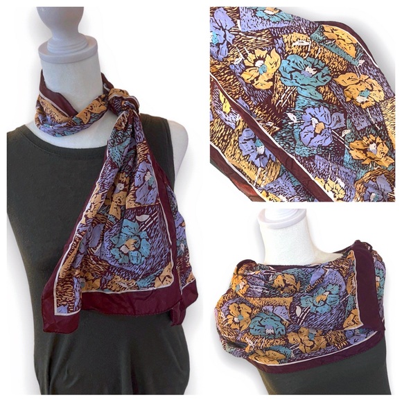 Vintage | Accessories | Vtg Silk Scarf Bohemian Retro Colorful Vibrant ...